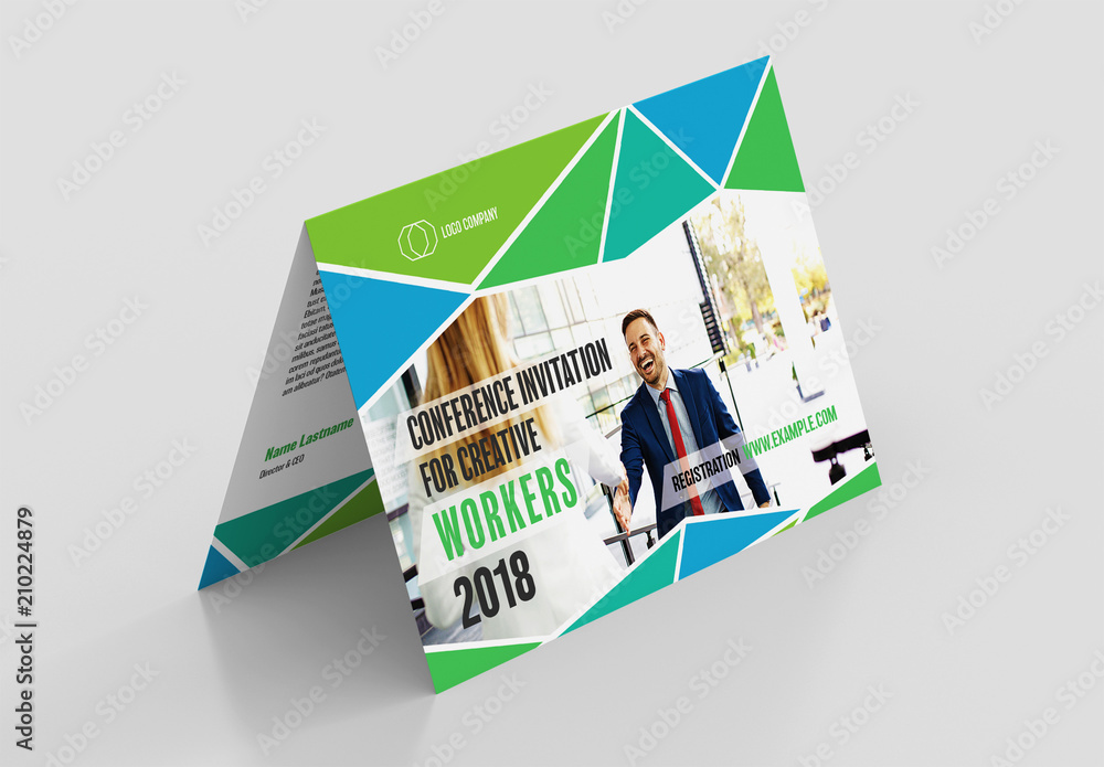 Invitation Card Layout with Geometric Borders Stock Template | Adobe Stock