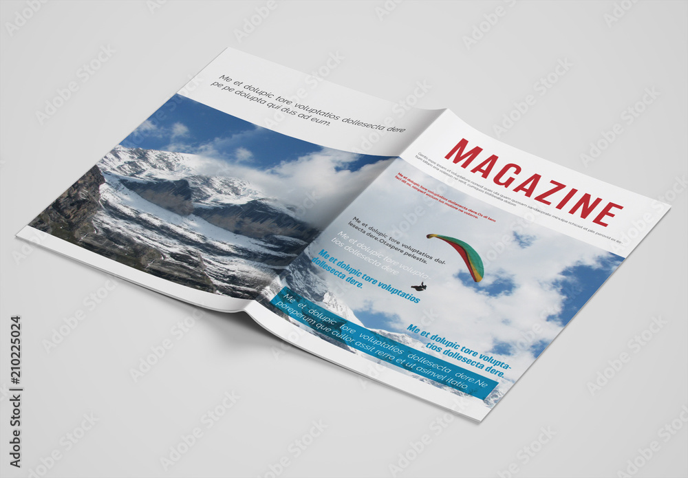 Magazine Layout with Blue and Orange Accents Stock Template | Adobe Stock