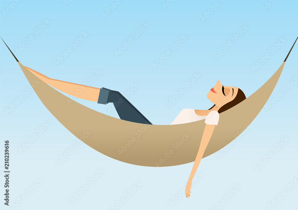Vector illustration of a woman relaxing in a hammock Stock Vector ...