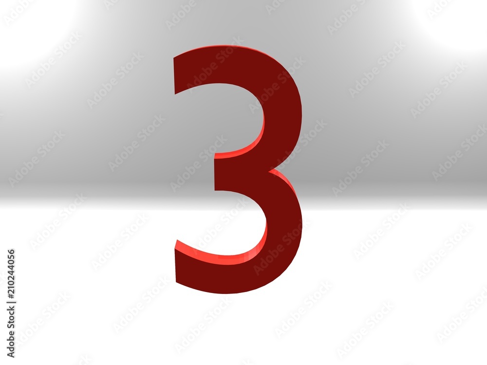 Numero tres color rojo en fondo blanco Stock Illustration | Adobe Stock