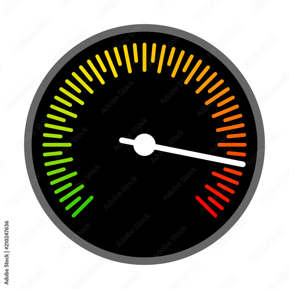 Round barometer or speed gauge indicator flat vector color icon for ...