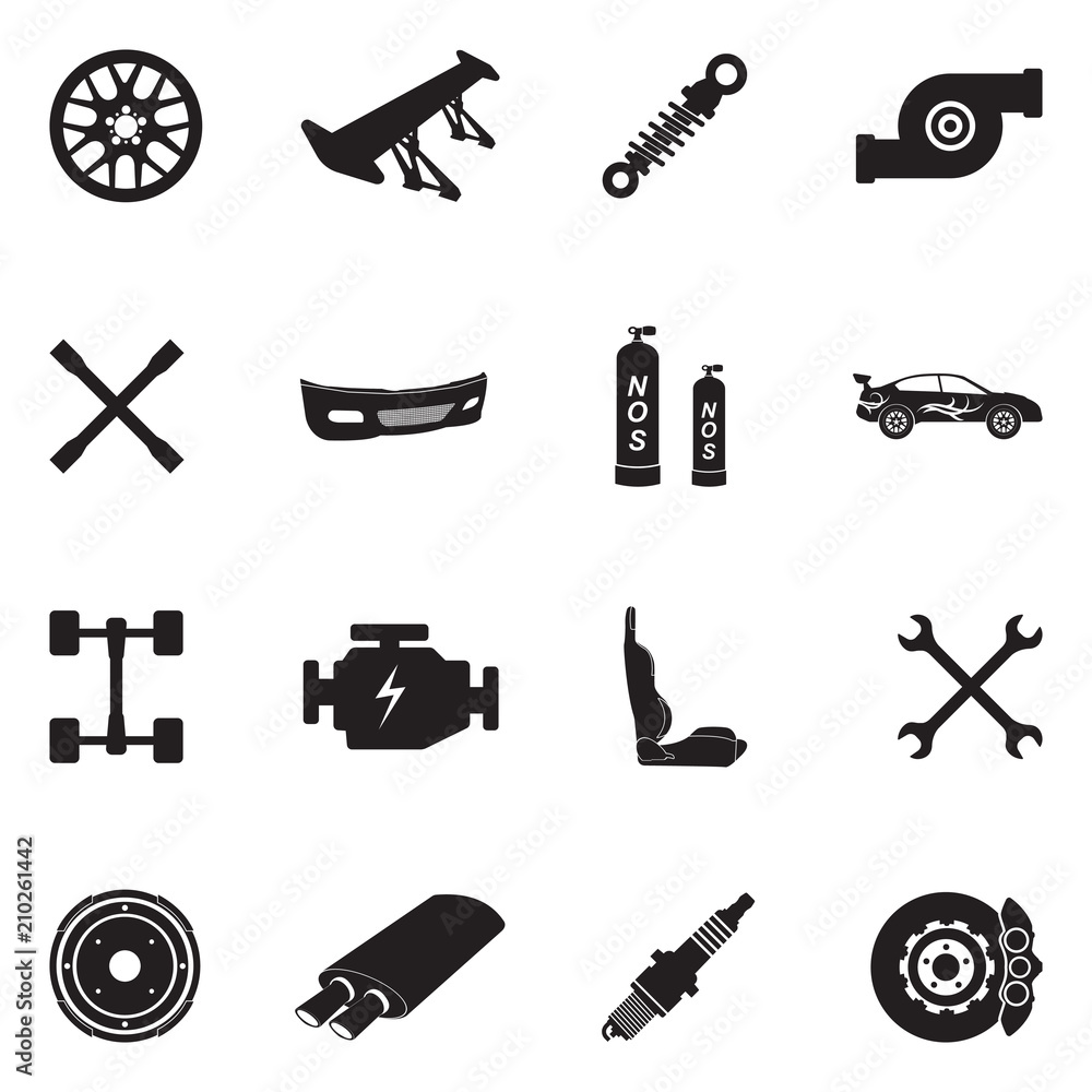 Car Tuning Icons. Black Flat Design. Vector Illustration. Stock Vector ...