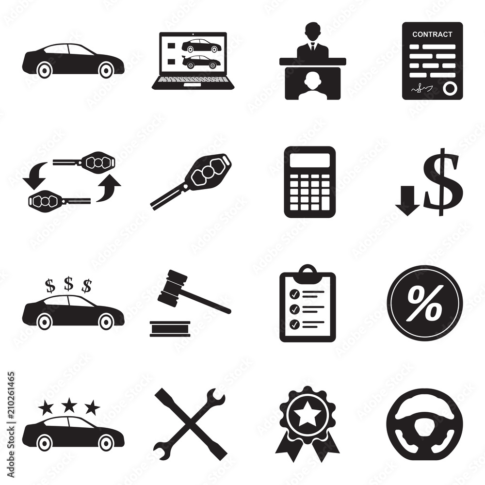 Car Dealer Icons. Black Flat Design. Vector Illustration. Stock Vector ...