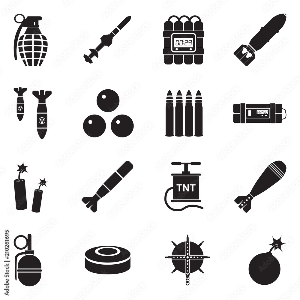 Bombs And Explosives Icons. Black Flat Design. Vector Illustration ...