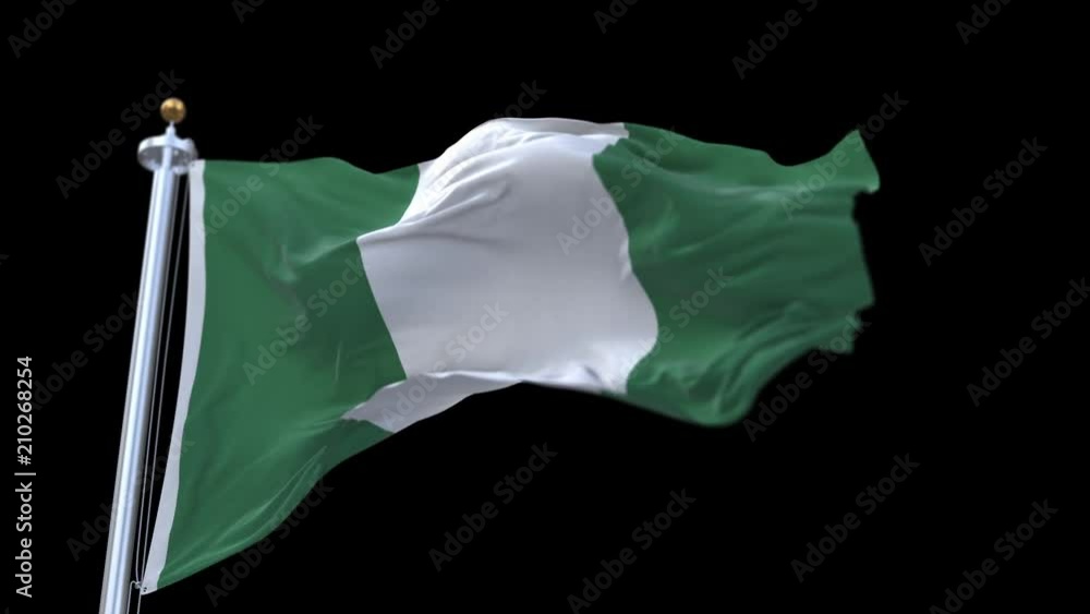 4k looping nigeria flag with flagpole waving in wind.A fully digital ...