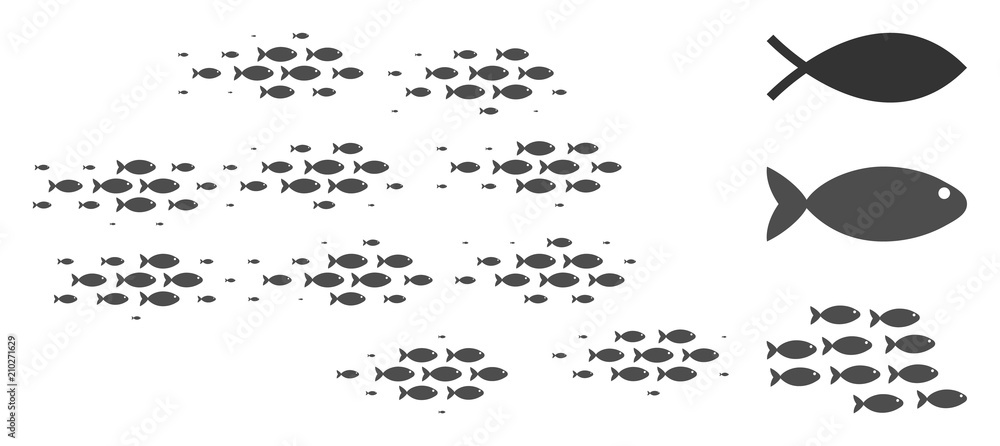 Fish school of fish halftone collage. Vector fish pictograms are ...