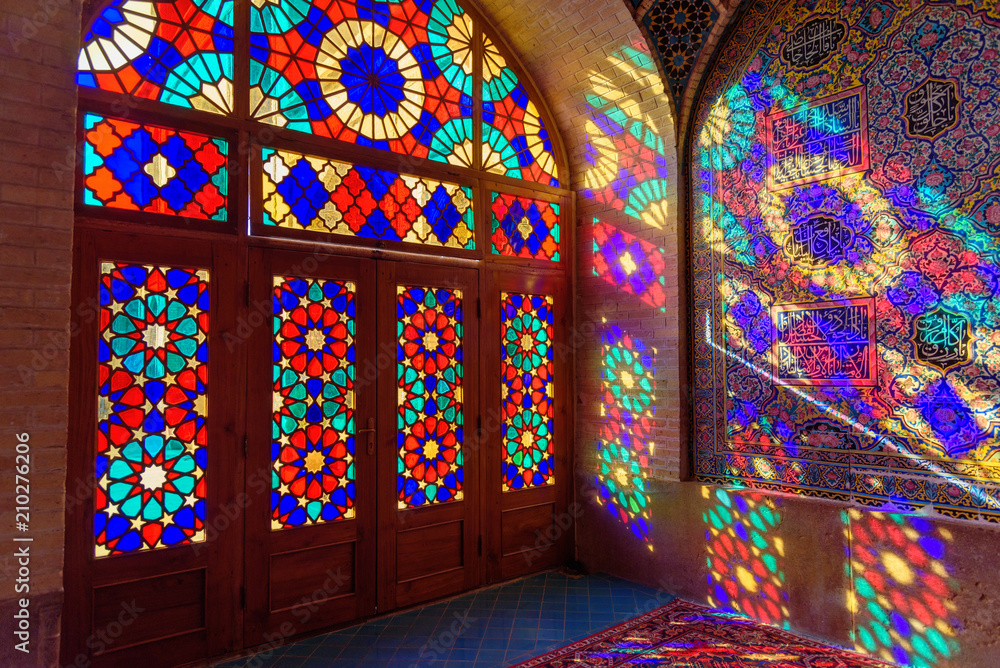 Stained glass window of Nasir Ol-Molk mosque, also famous as Pink ...