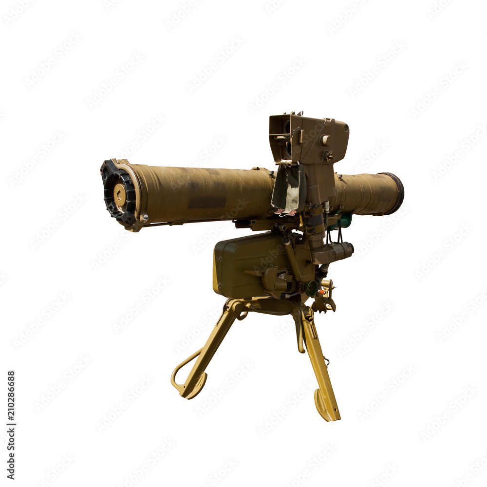 Launching of anti-tank guided missiles isolated on white background ...