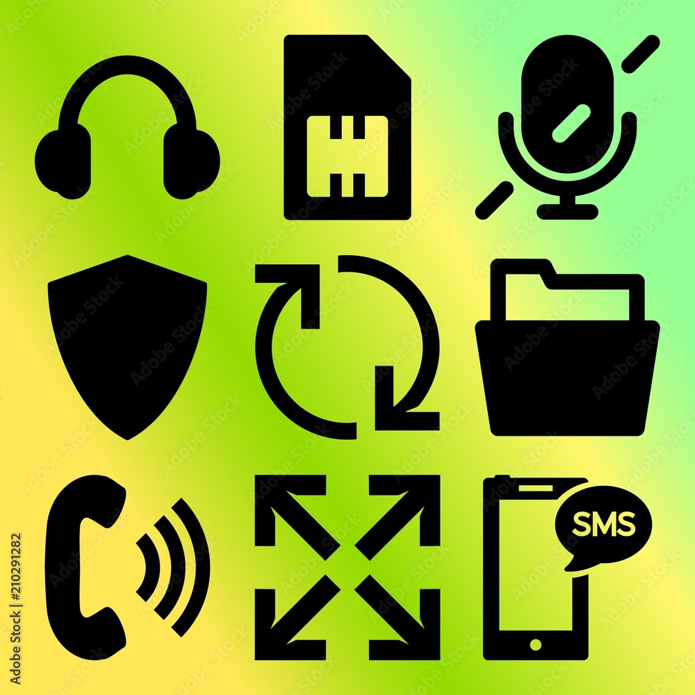 Vector icon set about mobile device with 9 icons related to open ...