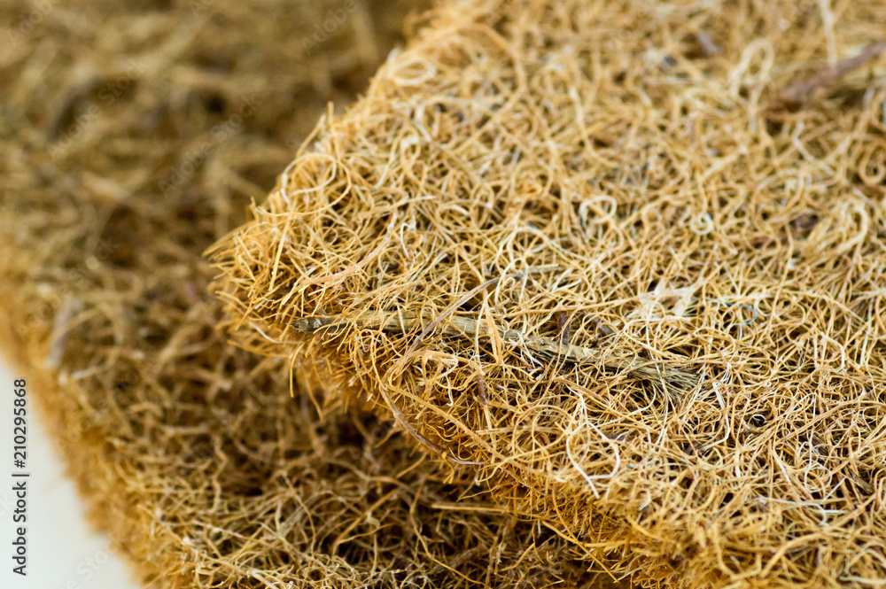 Mattress with coconut fiber. Coconut coir. Grated coconut shell for the ...