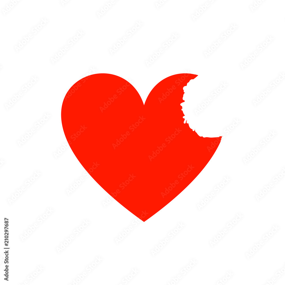 Vector Bite Heart, Red Color, Isolated on White Background Illustration ...