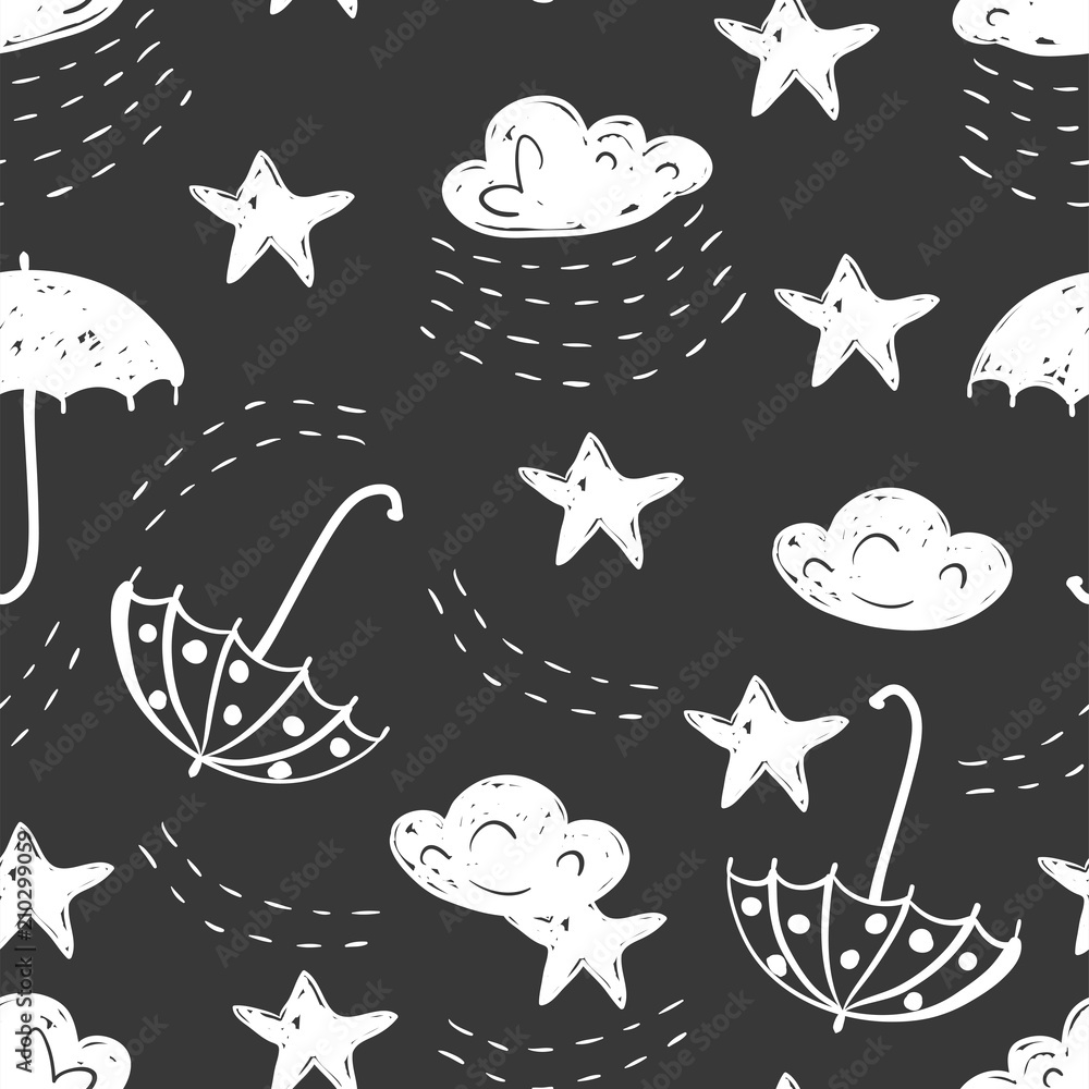 Sky simple sketh drawn by hand seamless pattern in cartoon style with ...