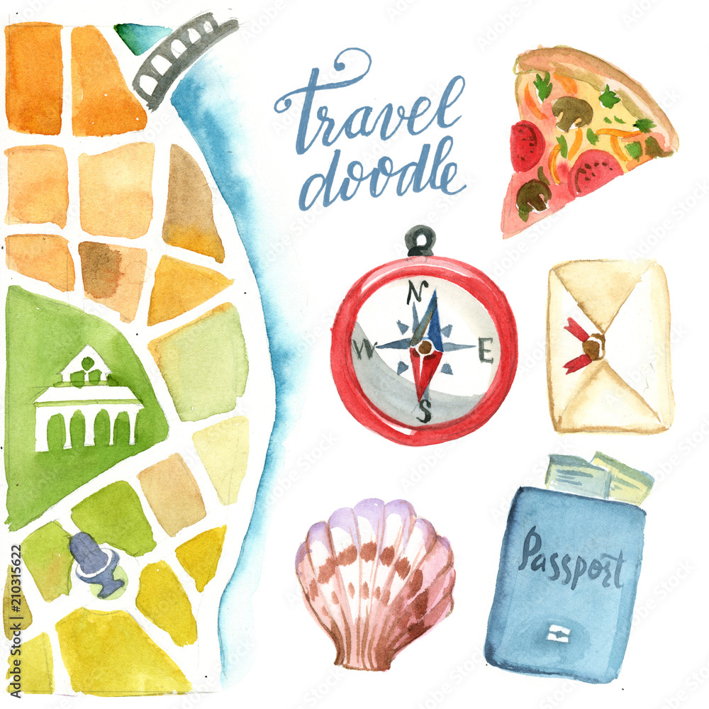 The colorful map of the unnamed city with the beach and seasade, set of ...