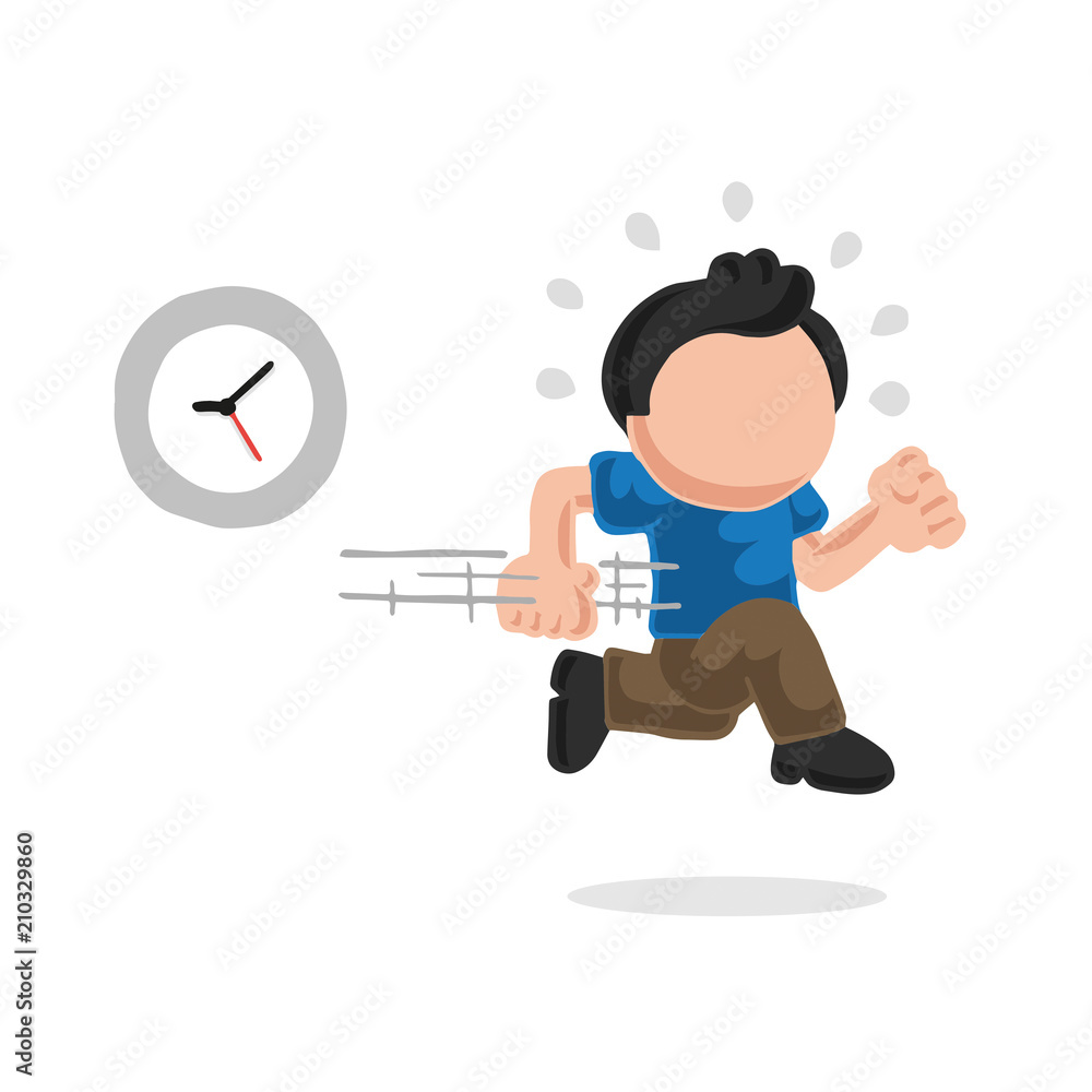Vector hand-drawn cartoon of man running late with clock Stock Vector ...