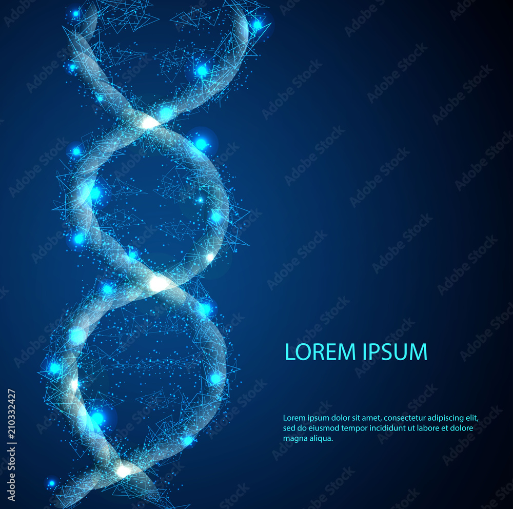 DNA molecule is made up of randomly moving particles. Dotted wave of ...