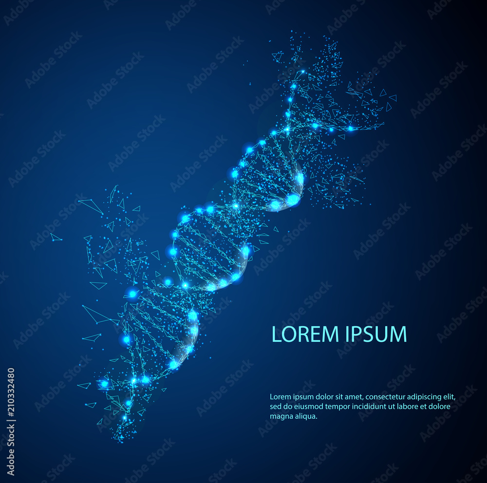 DNA molecule is made up of randomly moving particles. Dotted wave of ...