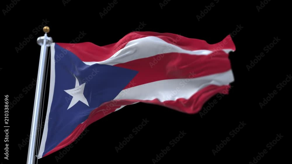 4k seamless Puerto Rico flag with flagpole waving in wind.A fully ...