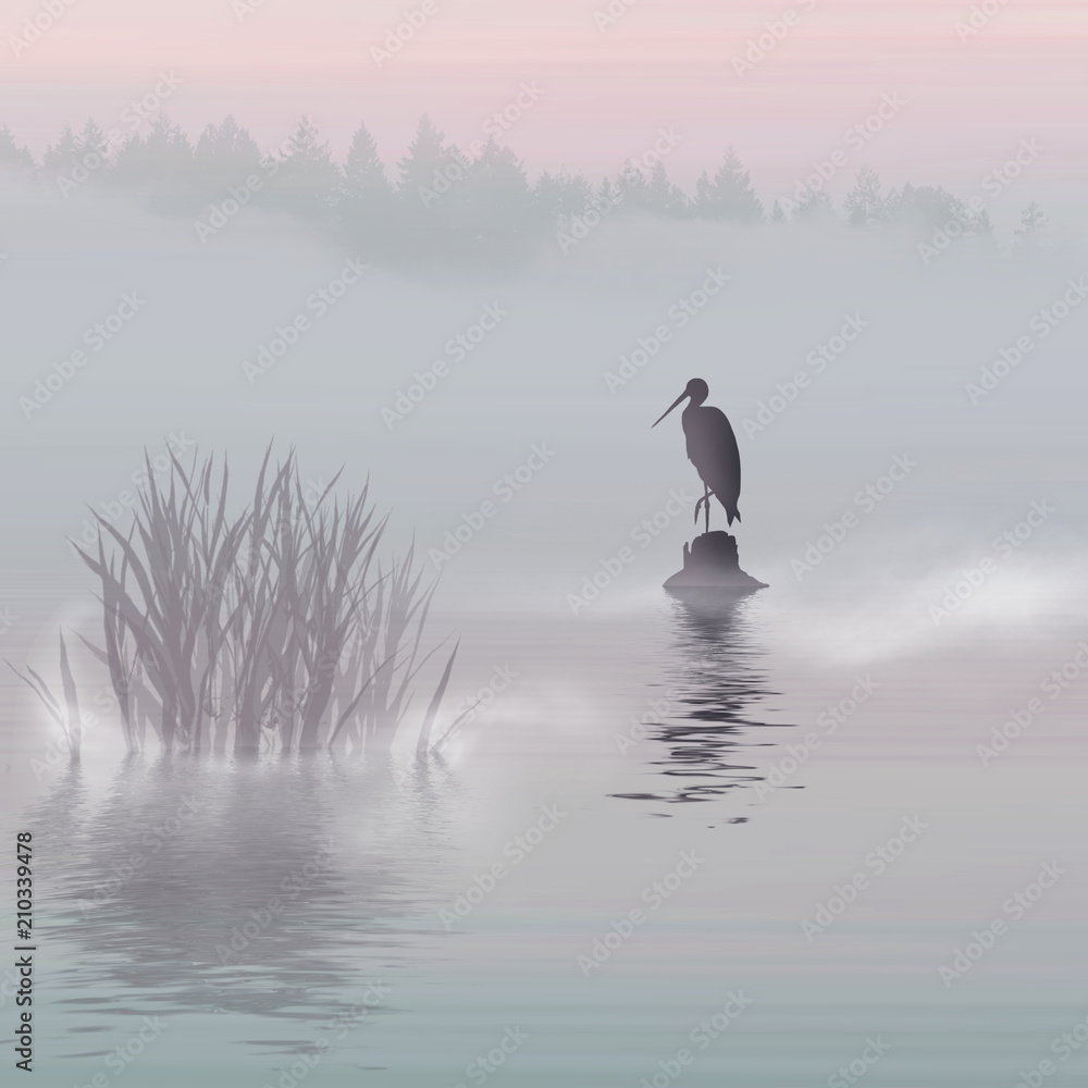 Flying bird. Beautiful landscape. Stock Illustration | Adobe Stock