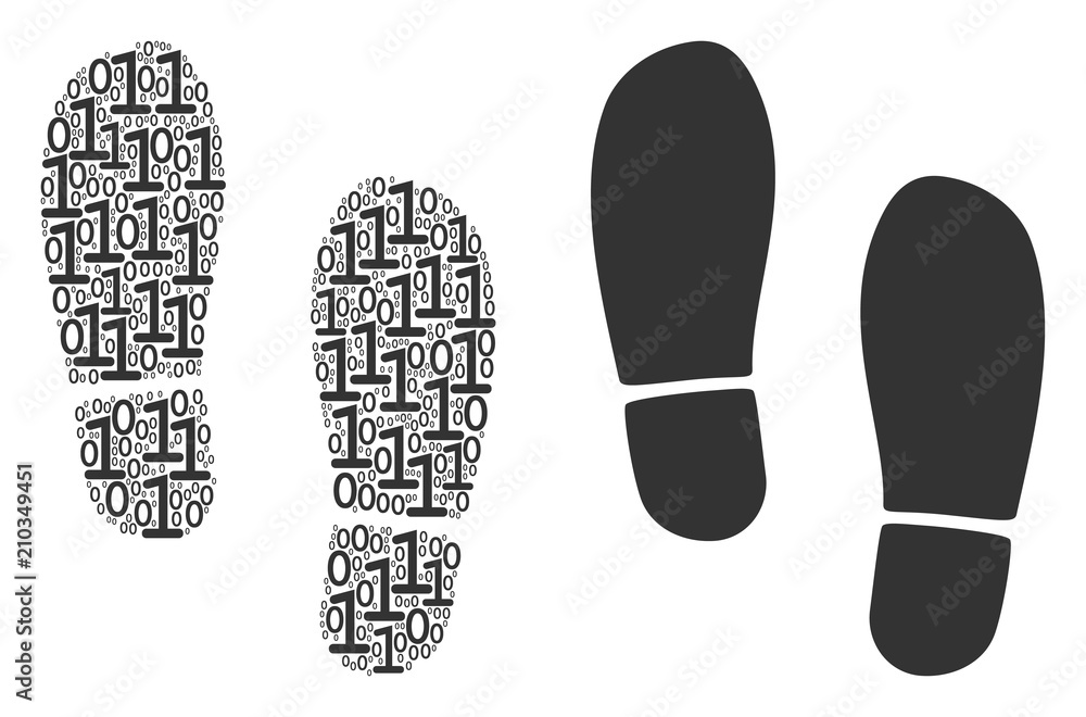 Boot footprints composition icon of binary digits in different sizes ...