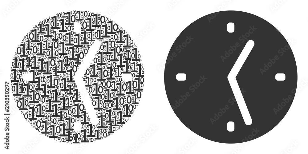 Clock composition icon of zero and one symbols in random sizes. Vector ...