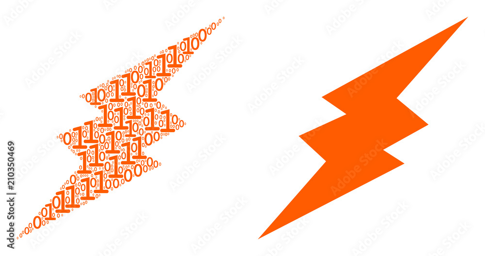 Electric spark composition icon of binary digits in randomized sizes ...