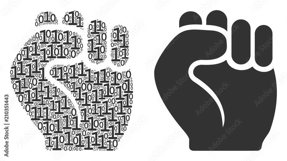 Fist composition icon of binary digits in randomized sizes. Vector ...