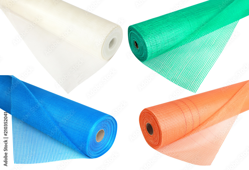 A set of fiberglass netting (reinforcing mesh) rolled up in a roll for ...