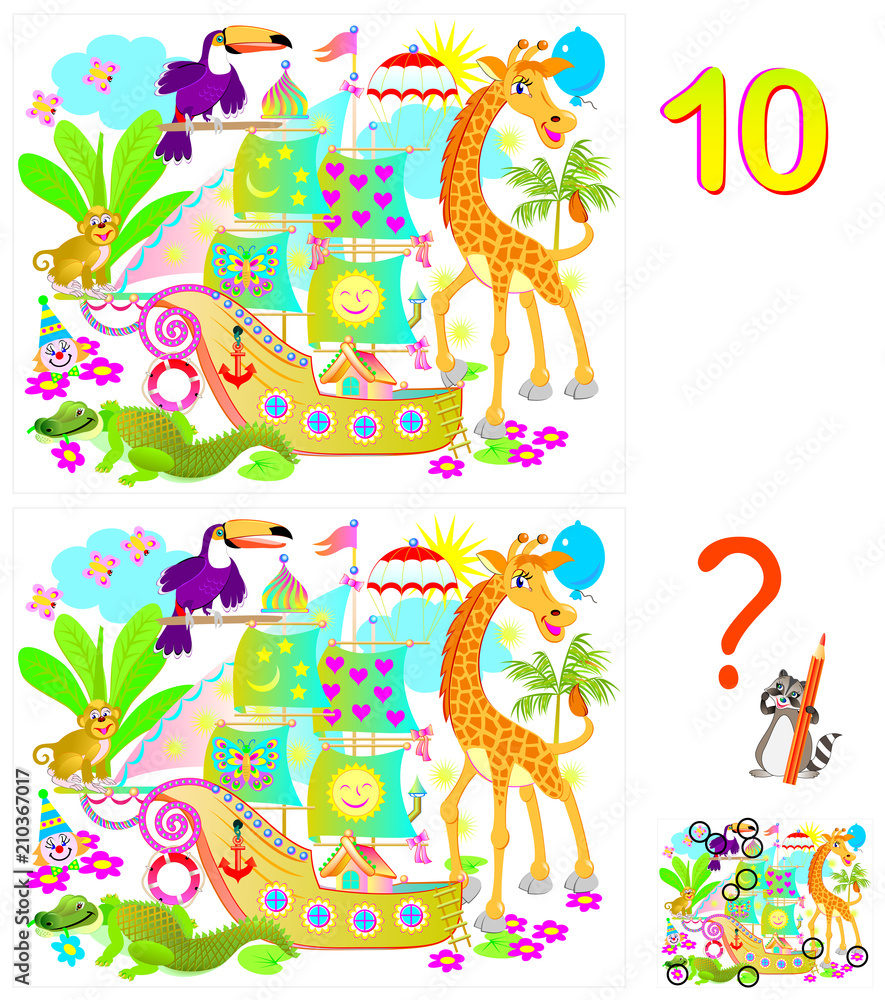 Logic puzzle game for children and adults. Need to find 10 differences ...