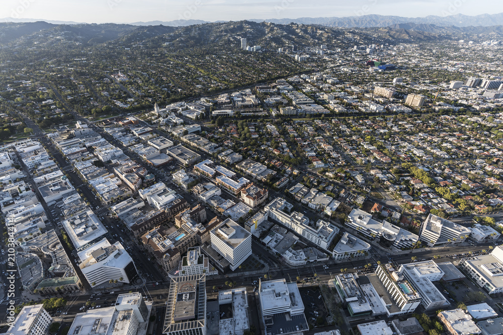 Aerial view of Beverly Hills California with West Hollywood, Los ...