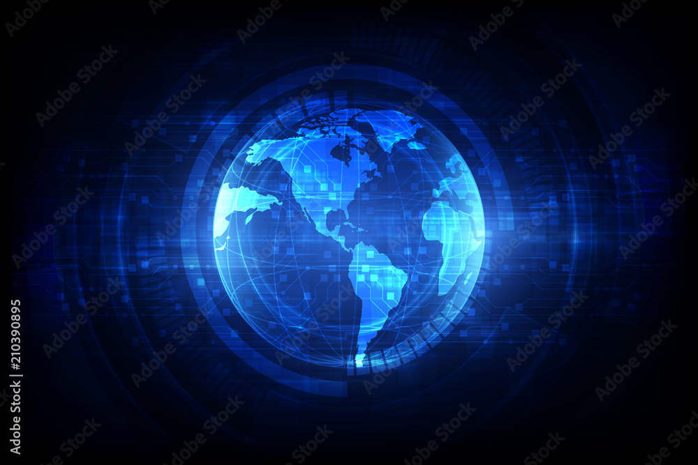 digital global simulation technology, satellite abstract background ...