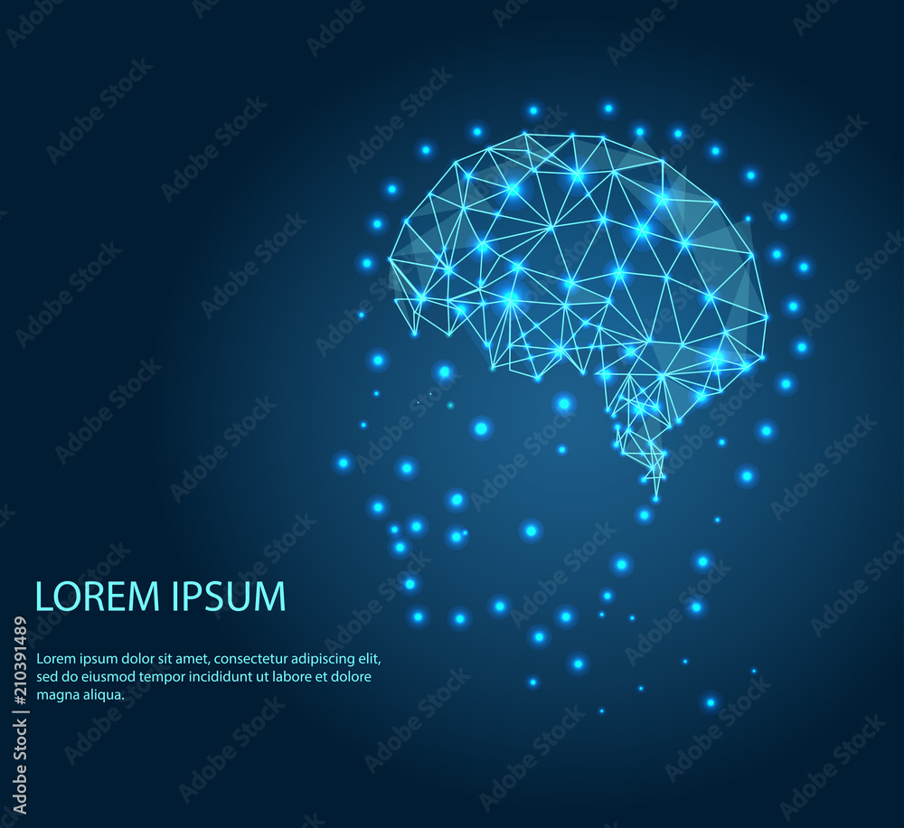 Human head with the brain inside. Abstract image of a starry sky or ...