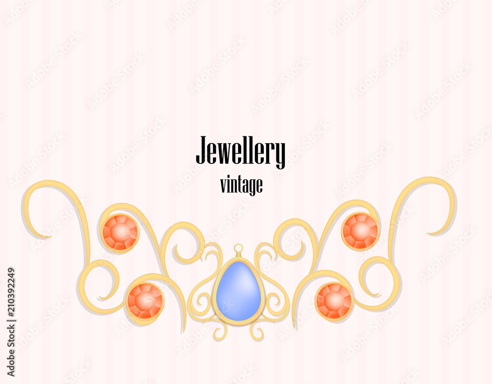 Vintage jewellery concept background. Realistic illustration of vintage ...