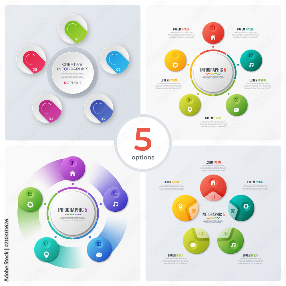 Set of modern circle charts, infographic designs, visualization Stock ...