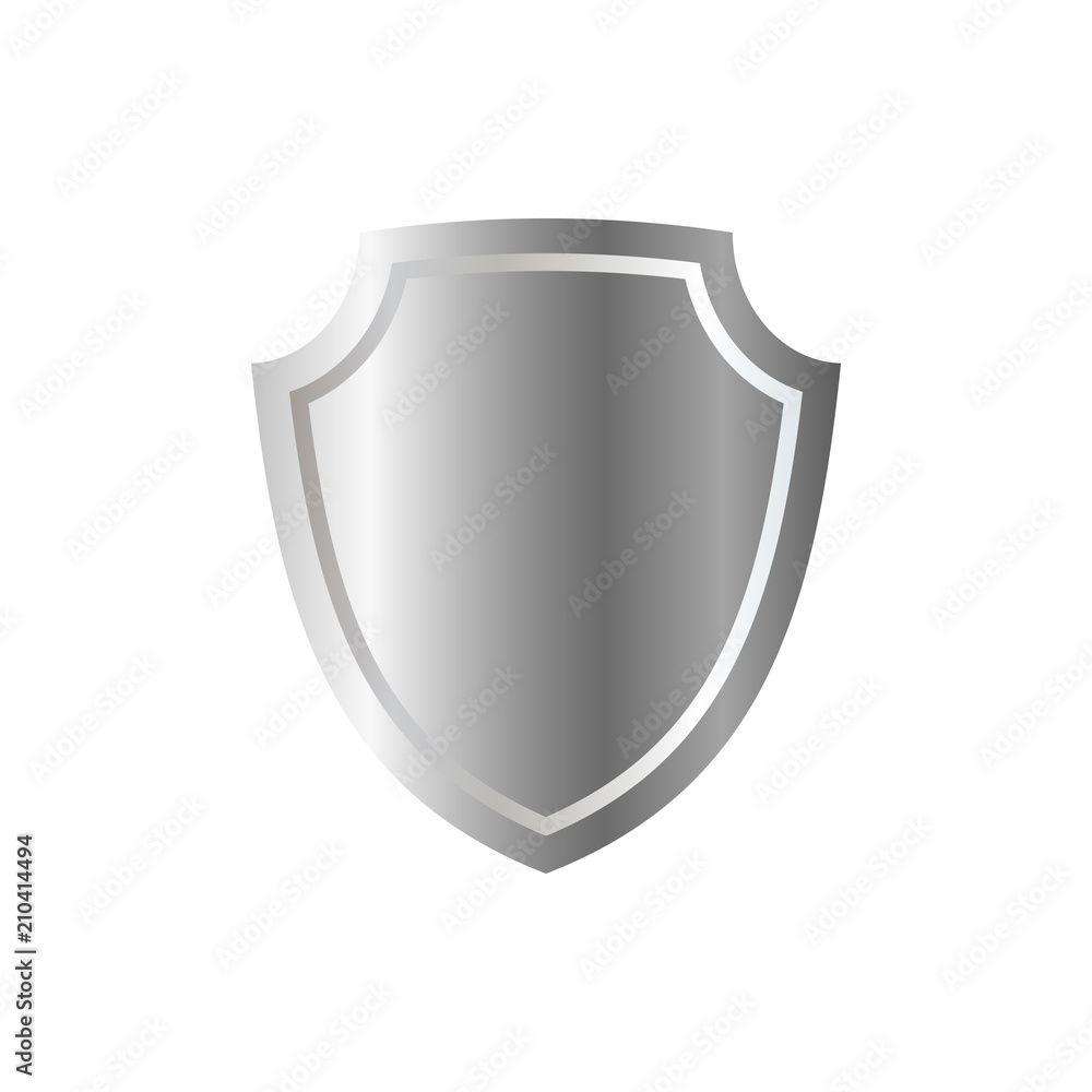 Silver shield shape icon. 3D gray emblem sign isolated on white ...