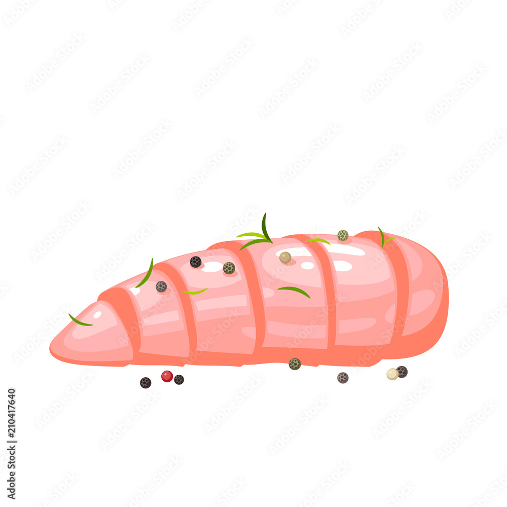 Chopped chicken breast fillet with spices. Vector illustration cartoon ...
