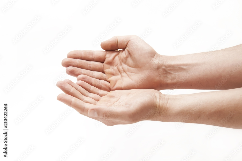Two hands like something holding or giving out on a white background ...