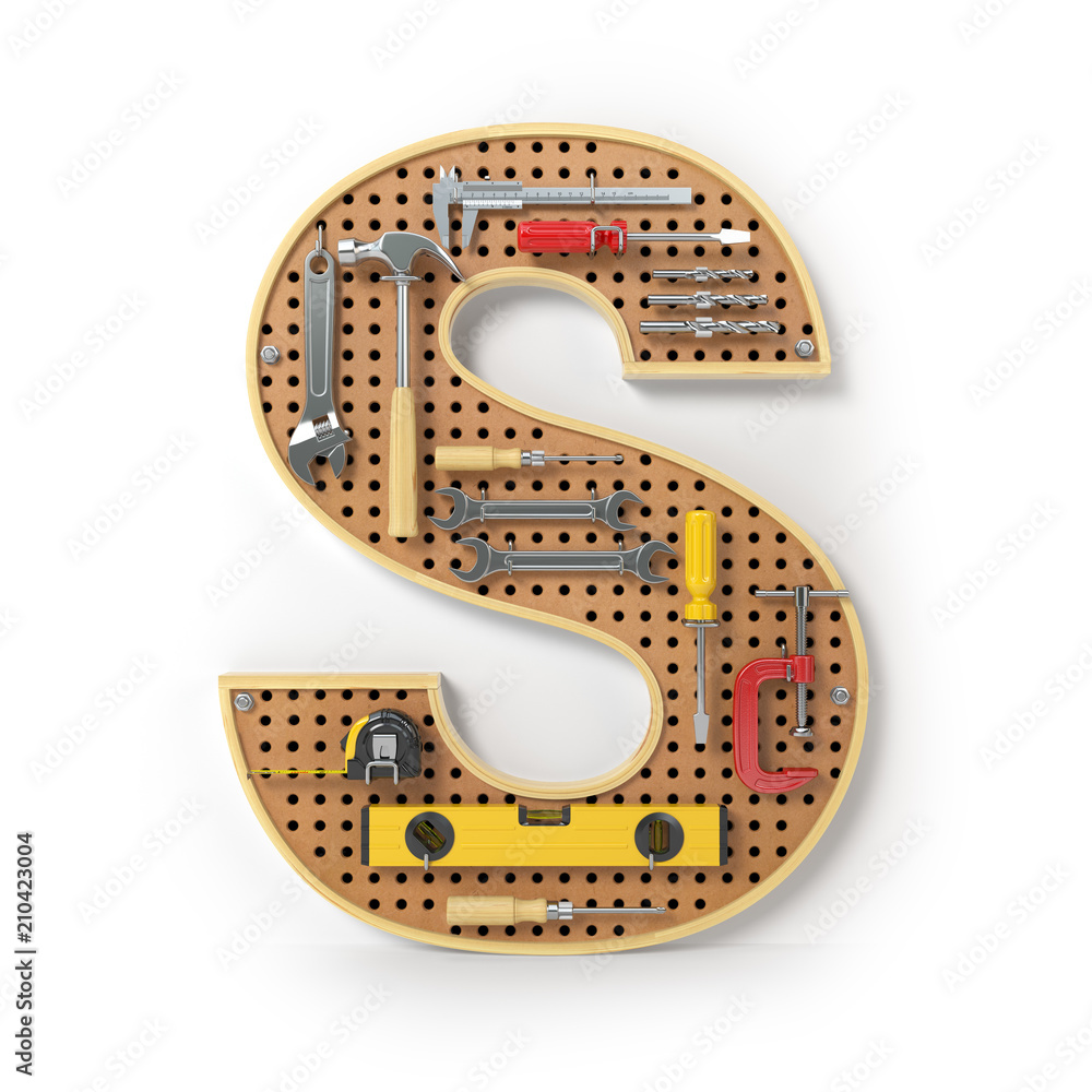 Letter S. Alphabet from the tools on the metal pegboard isolated on ...