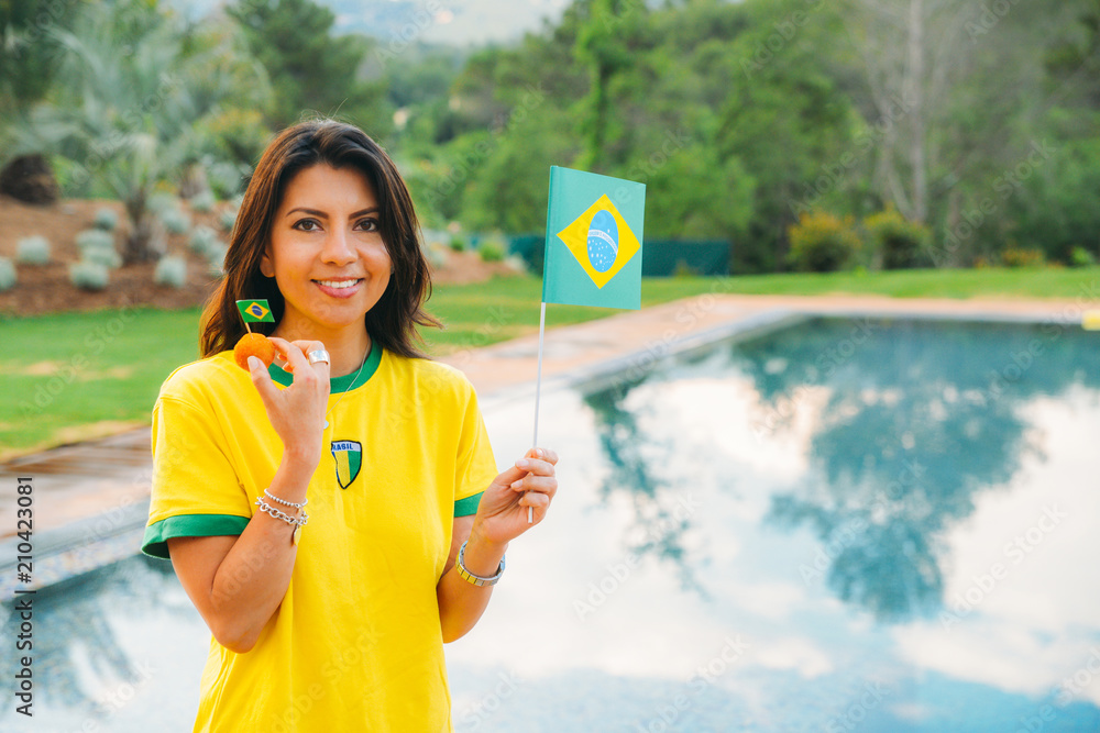 Smiling Young Woman 25 30 Wearing A Brazilian National Team Jersey