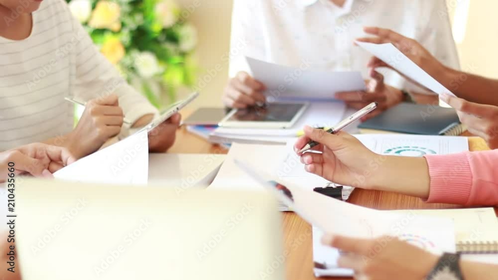 Asian College groups of students using laptop, tablet, studying ...