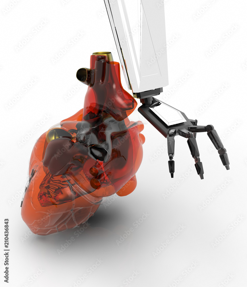 Human heart 3d model with a robot hand 3d rendering Stock Photo | Adobe ...