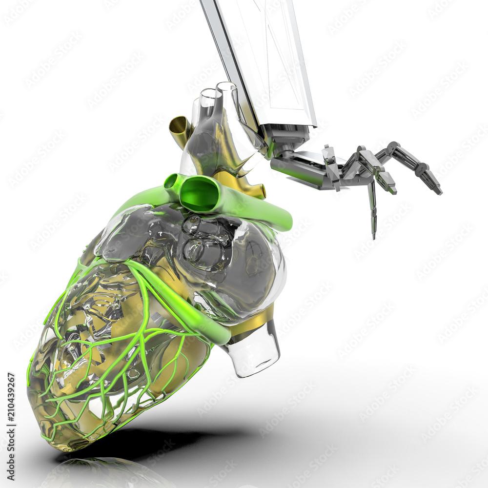 Human heart 3d model with a robot hand 3d rendering Stock Illustration ...