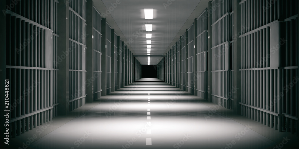 Prison interior. Jail cells, dark background. 3d illustration Stock ...