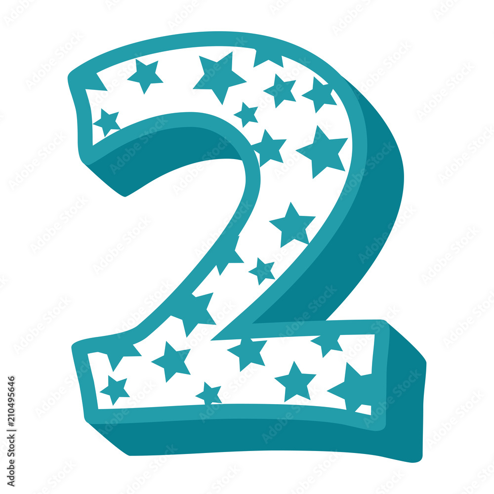 cute number two with stars pattern vector illustration design Stock ...