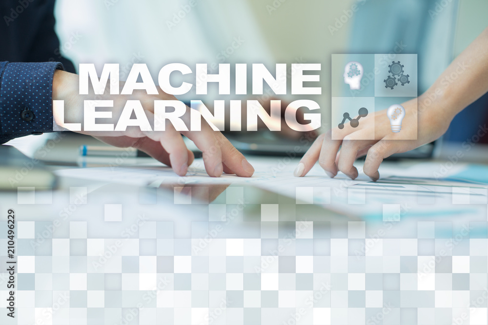 Machine Learning. Text and icons on virtual screen. Business, internet ...