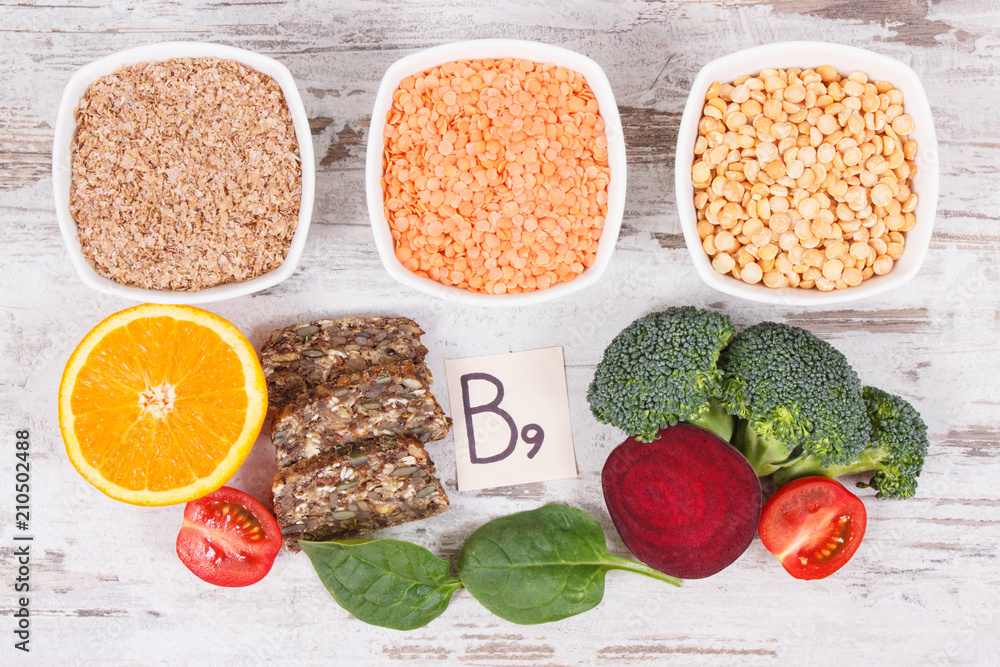 Healthy nutritious food as source folic acid, minerals, vitamin B9 and ...