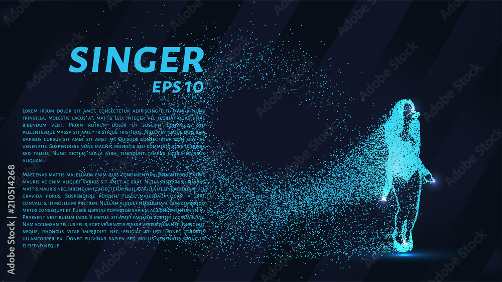 Singer from particles. She sings consists of small circles and dots ...