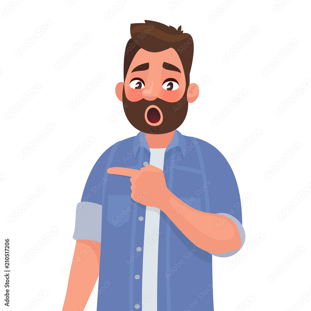 Surprised man points to something. Element for an incredible and ...