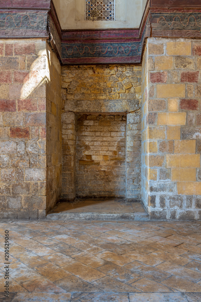 Recessed frames in an old stone bricks wall, Sultan Qalawun Mosque ...