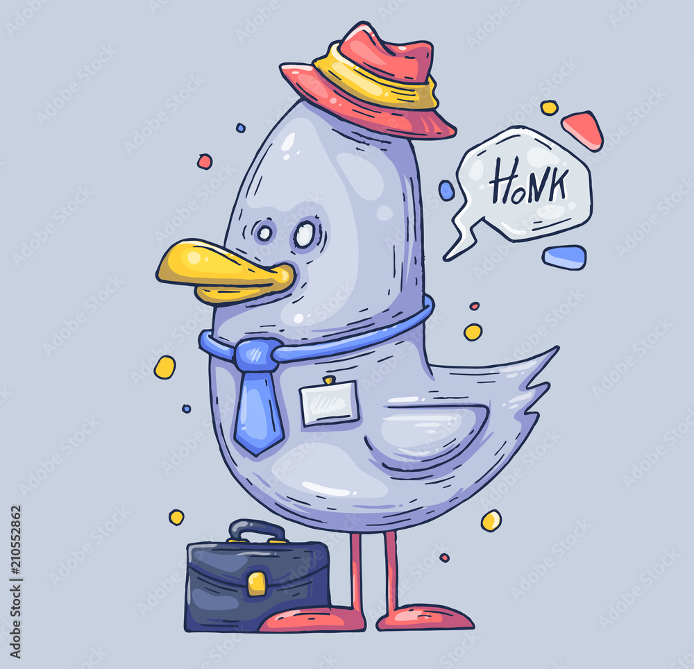 Funny seagull manager. Bird in a hat. Cartoon illustration for print ...