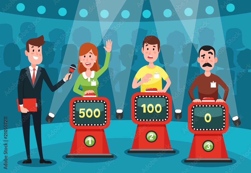 Young people guessing quiz questions. Intellectual game show studio ...